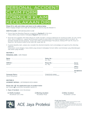 Fillable Online Personal Accident And Sickness - Claim Form Fax Email ...