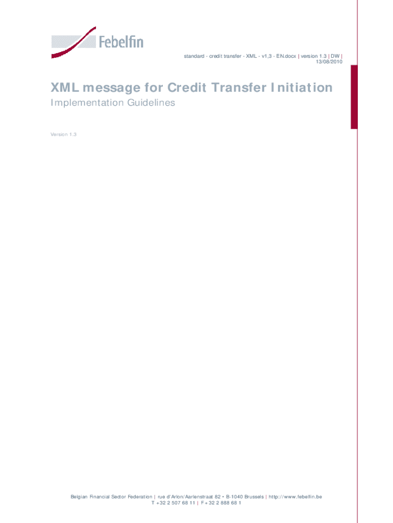 Fillable Online XML message for Credit Transfer Initiation - v1.3 Fax Email Print - pdfFiller