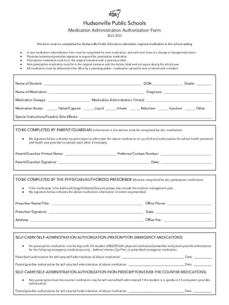 Fillable Online Students Requiring Medication at School Fax Email Print - pdfFiller