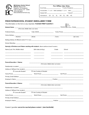 Fillable Online Private/Preschool Student Enrollment Form. student ...