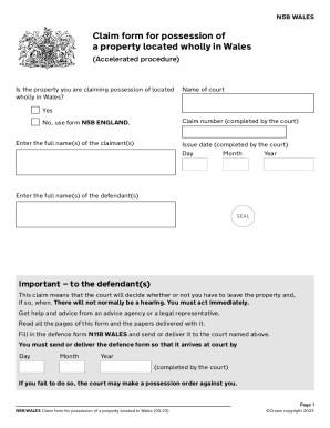 Fillable Online N5B Wales: Claim form for possession of a property ...
