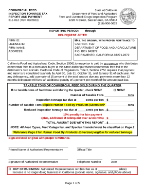 Commercial Feed Tonnage Report DEPARTMENT OF FOOD ... Doc Template | pdfFiller