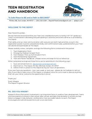 Fillable Online TEEN REGISTRATION FORMS Fax Email Print - pdfFiller