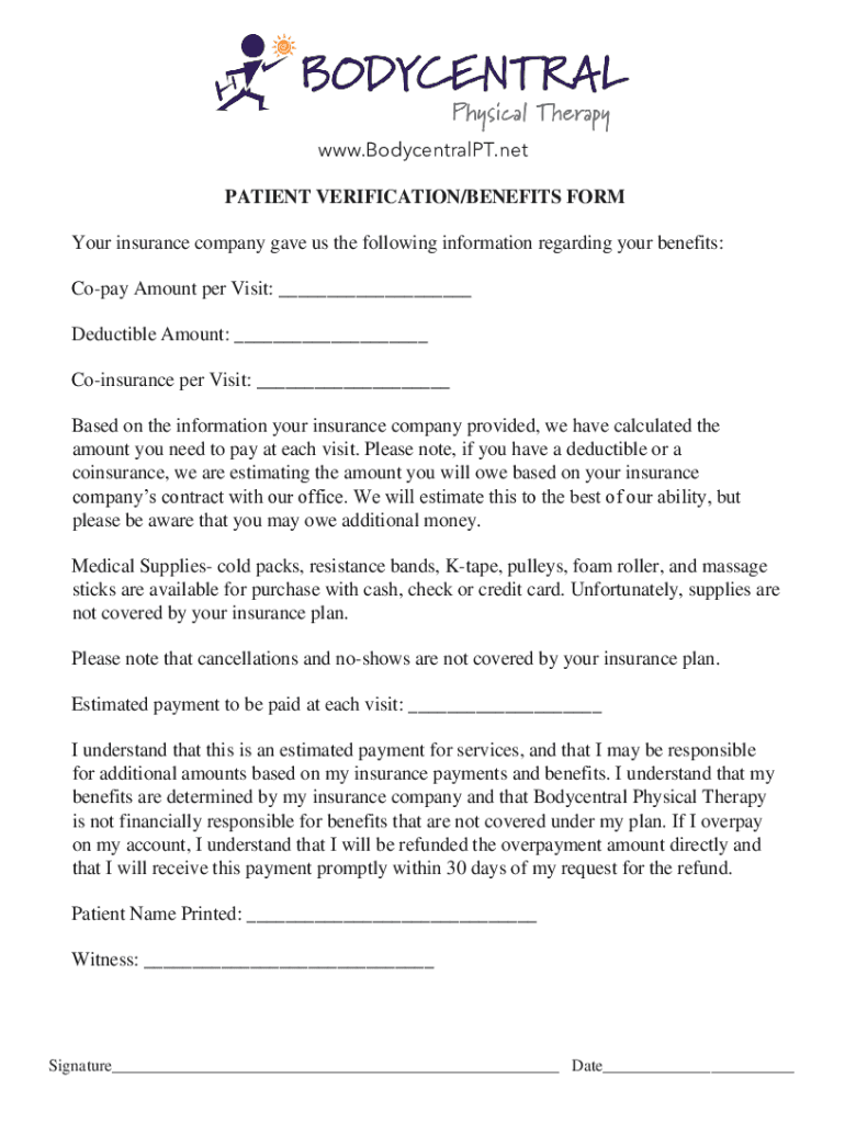 Fillable Online patient verification/benefits form Fax Email Print ...