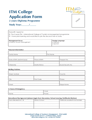 Fillable Online ITM College Application Form Fax Email Print - pdfFiller