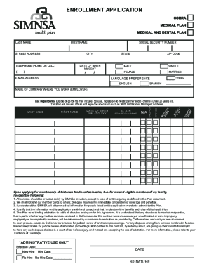 Fillable Online COBRA DENTAL PLAN ENROLLMENT/CHANGE FORM Fax Email ...