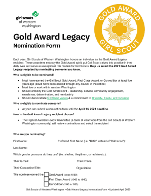 Fillable Online Gold Award Legacy Nomination Form Fax Email Print ...