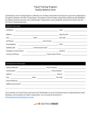 Fillable Online Travel Training Program Facility Referral Form Fax ...