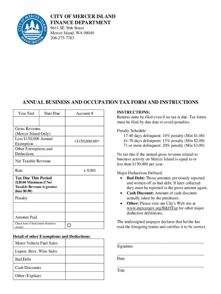 Fillable Online annual business and occupation tax form and ...