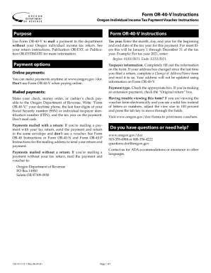 Fillable Online Form OR-40-V Instructions, Oregon Individual Income Tax ...