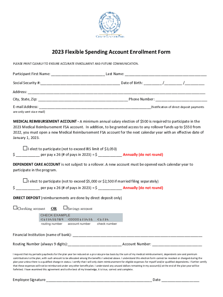 Fillable Online 2023 Flexible Spending Account Deduction Authorization ...