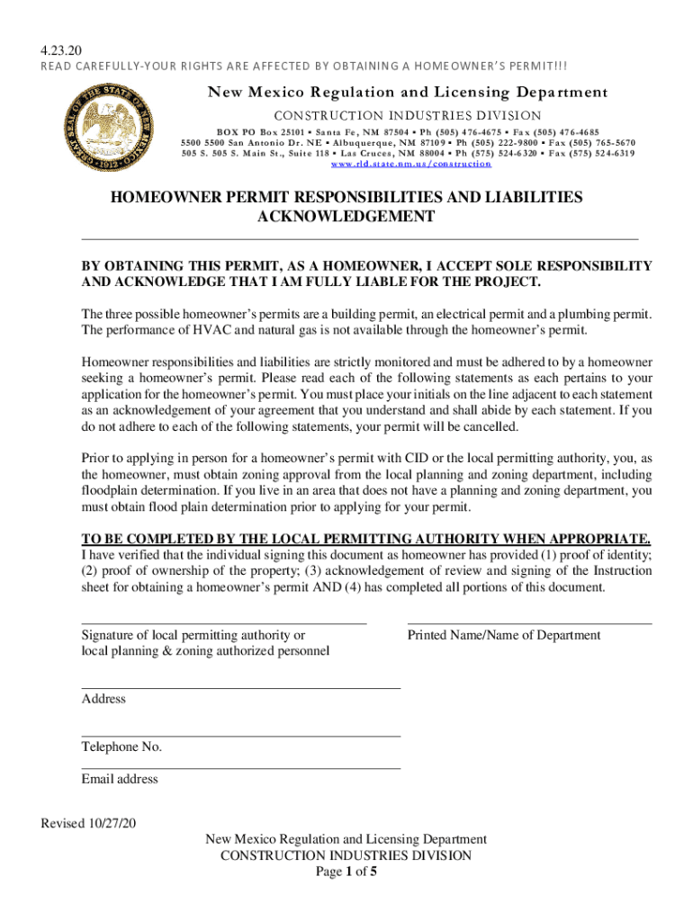 Fillable Online Instructions for Obtaining a Homeowner's Permit Fax ...