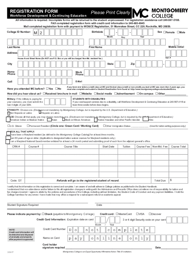 Fillable Online Workforce Development Course Registration Form Fax ...