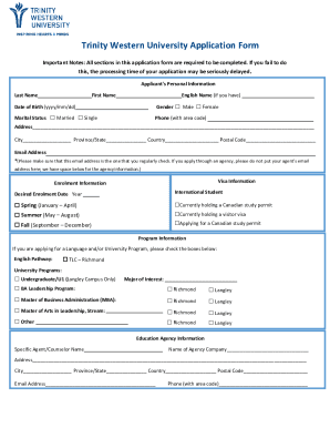 Fillable Online Trinity Western University Application Form Fax Email ...