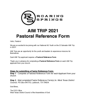 Fillable Online AIM TRIP 2021 Pastoral Reference Form Fax Email Print - pdfFiller