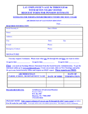 Fillable Online REQUEST FORM FOR PENSION ESTIMATE Fax Email Print ...
