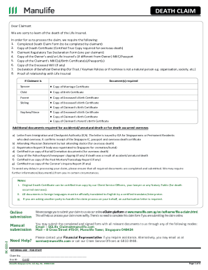 Fillable Online DEATH CLAIM FORM Dear Claimant, We are sorry to learn ...
