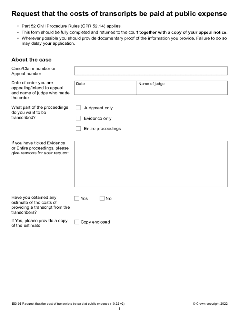 Fillable Online Fillable Ex105-eng EX105 Request that costs of transcripts ... Fax Email Print ...