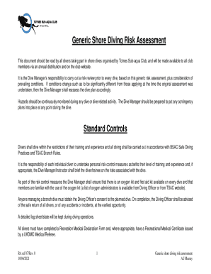 Fillable Online Shore Diving Risk Assessment Template - Saddleworth ...