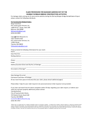 Fillable Online Instructions for Presenting a Claim for Damages form ...