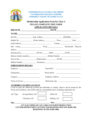 Fillable Online Membership Application Form for Class ACosmopolitan ...