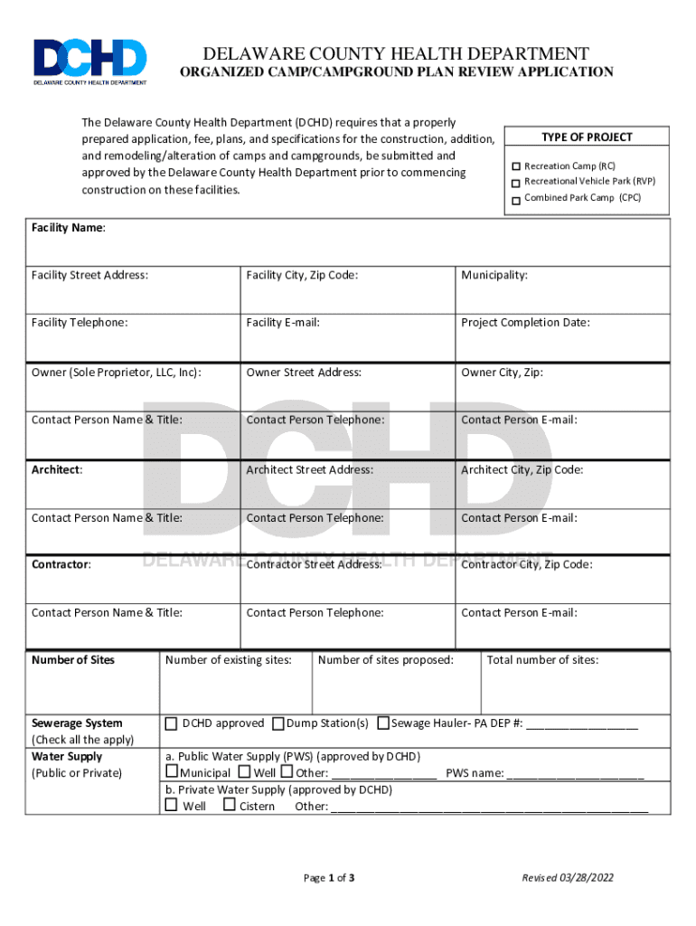 Fillable Online Organized Camp/Campground Plan Review Application Fax ...