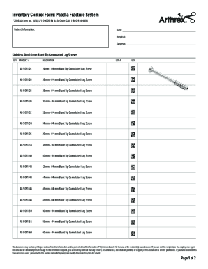 Fillable Online Inventory Control Form: Patella Fracture System Fax ...