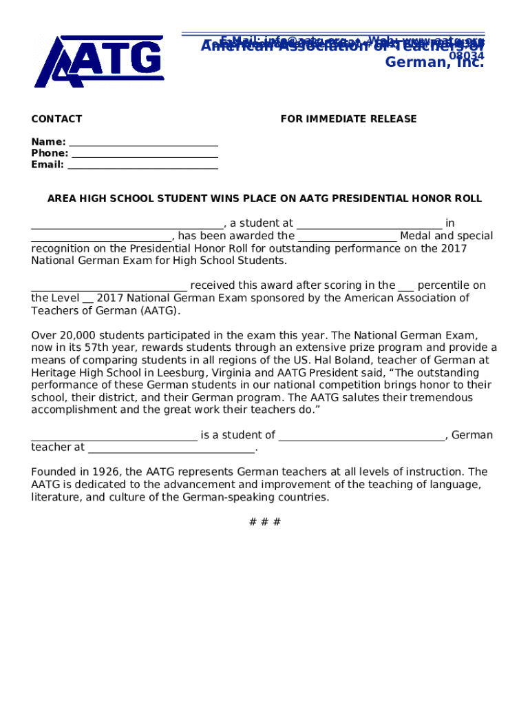 Honor Your Students with National German Exam Awards Doc Template ...