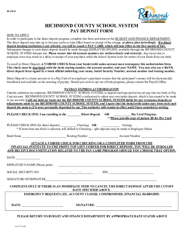 Fillable Online Direct Deposit Form (form must be hand delivered to ... Fax Email Print - pdfFiller