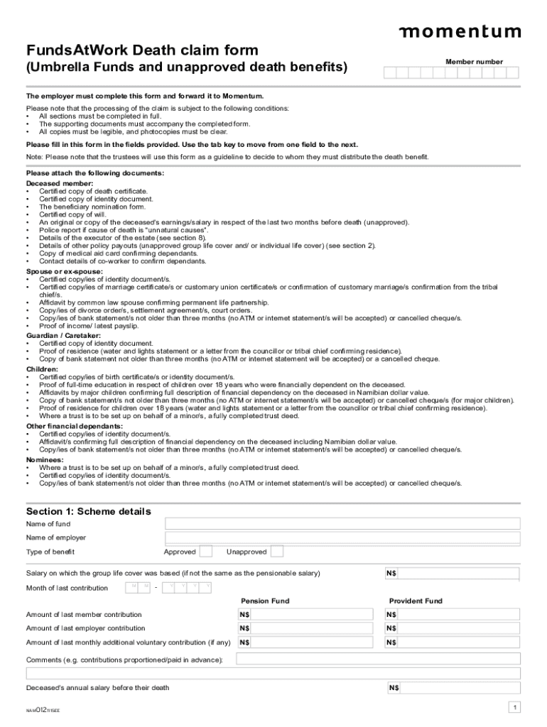Fillable Online FundsAtWork Umbrella Funds Death claim form Fax Email ...