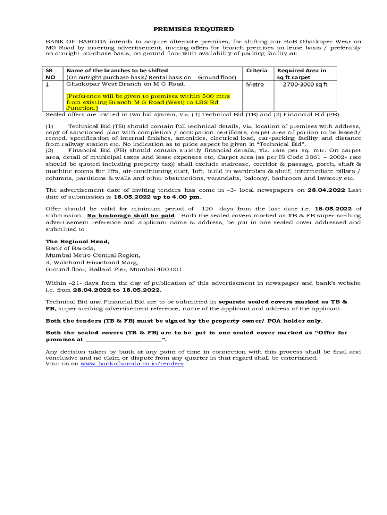 Fillable Online PREMISES REQUIRED SR NO Name of the branches to ... Fax ...