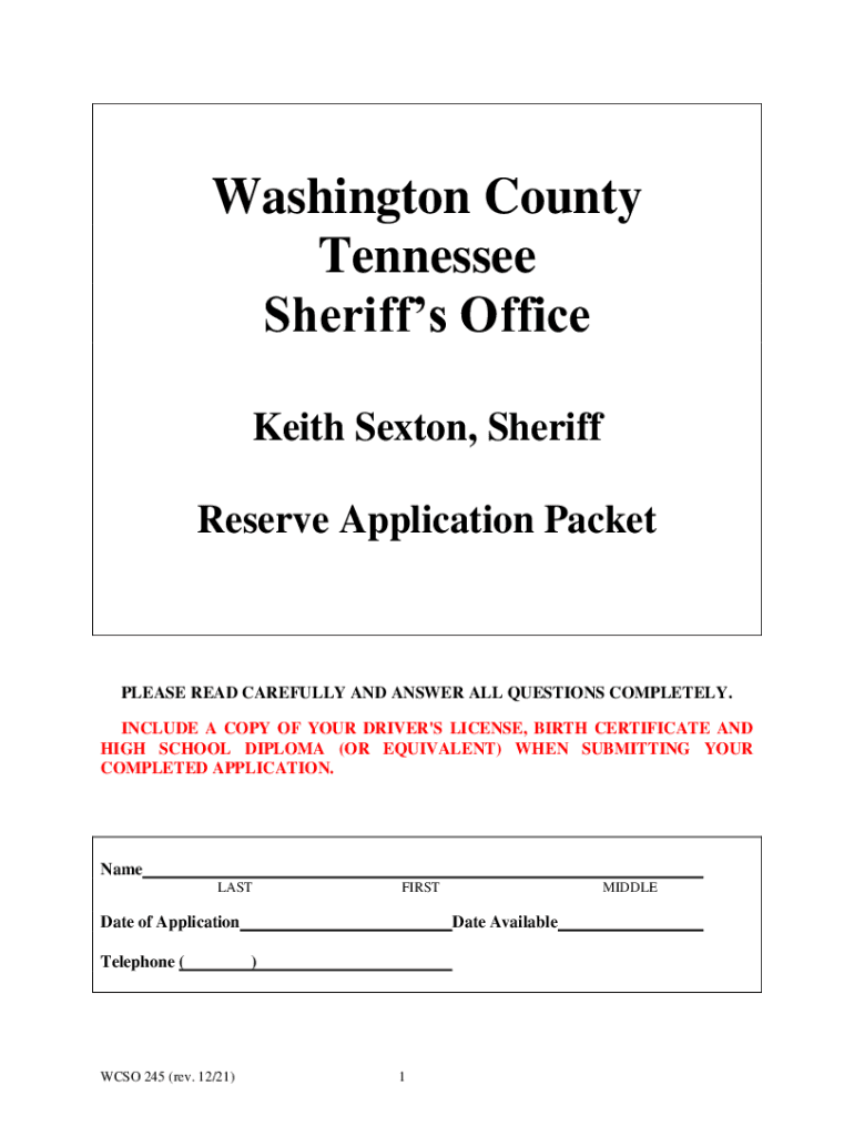 Fillable Online Keith Sexton, Sheriff Reserve Application Packet Fax ...