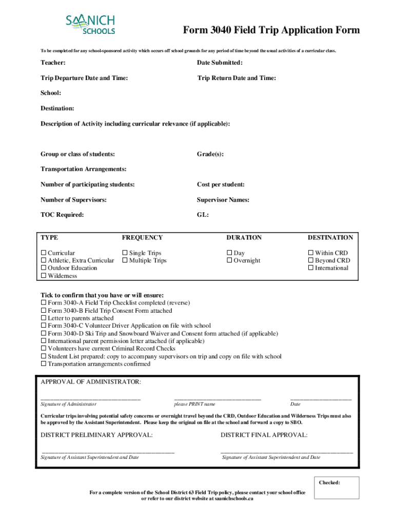Fillable Online Form 3040 Field Trip Application Form - Claremont ...