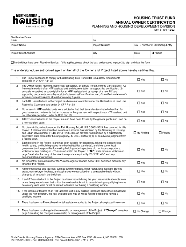 Fillable Online Multifamily Annual Owner Certification Requirements Fax ...