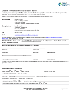 Fillable Online Ohio Short Form Application for InterconnectionLevel 1 Fax Email Print - pdfFiller