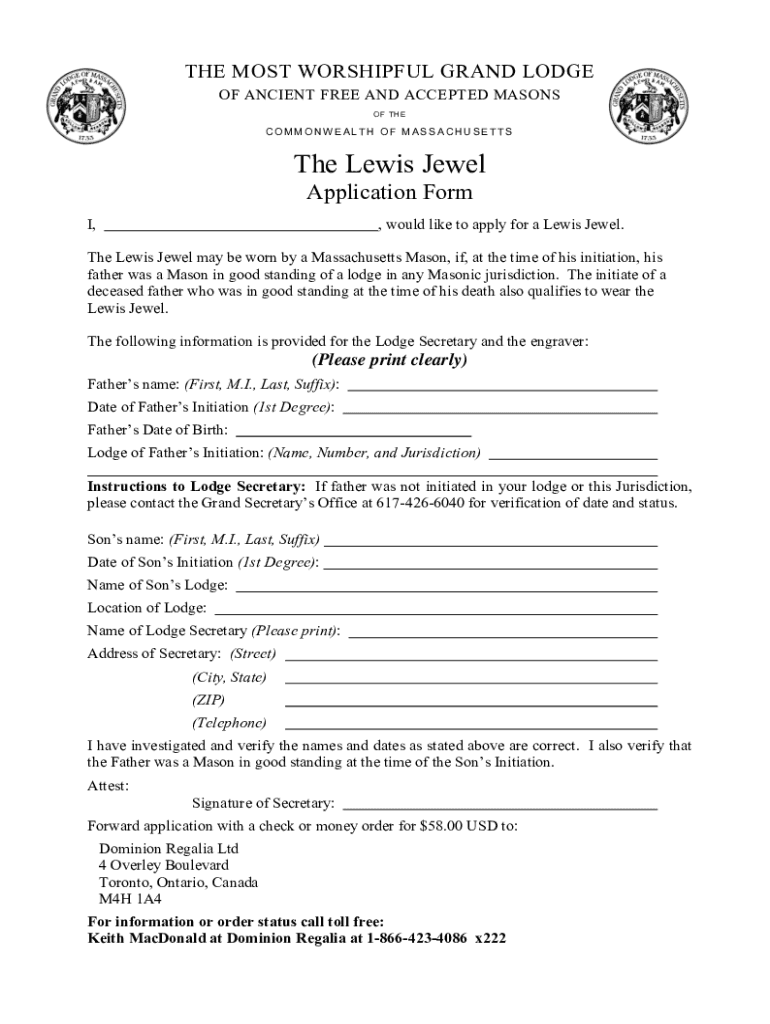 Fillable Online The Lewis Jewel Application Form Fax Email Print ...