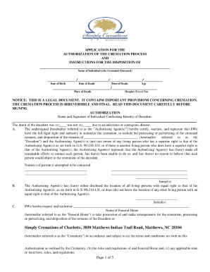 Fillable Online authorization for cremation and disposition ...