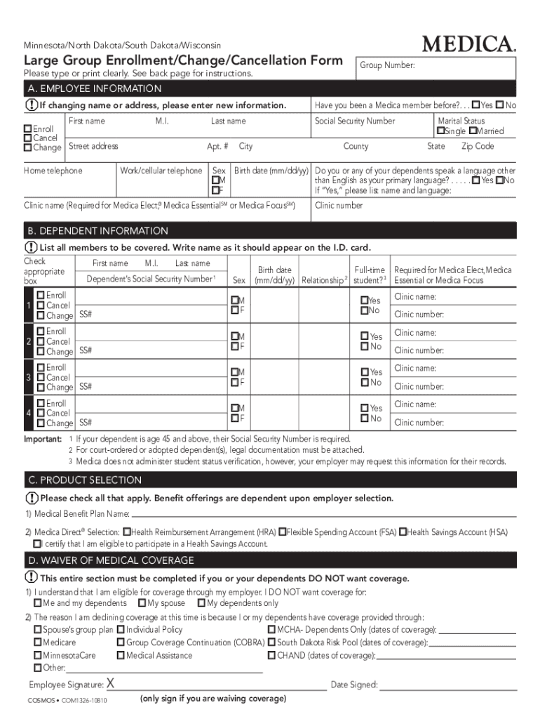 Fillable Online a. group employee enrollment and change form... Fax ...