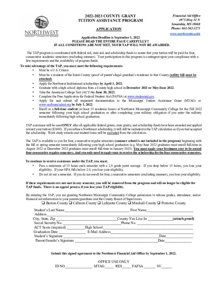 Fillable Online 2022-2023 county grant tuition assistance program - application Fax Email Print ...