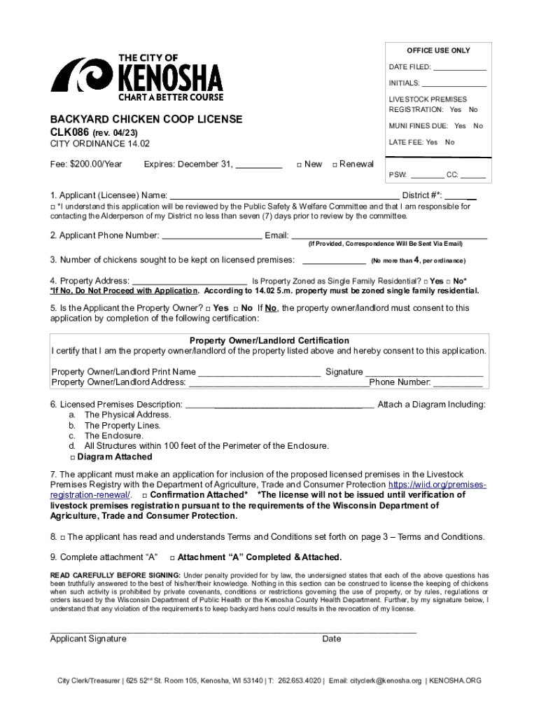 Fillable Online APPLICATION FOR ANNUAL CHICKEN LICENSE Fax Email Print ...