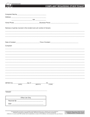 Fillable Online Rent Control Hearing Application - Tenant Complaint ...