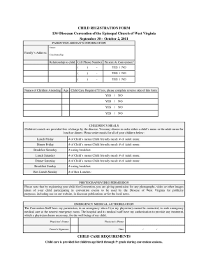 Fillable Online CHILD REGISTRATION FORM 134th Diocesan ... Fax Email ...