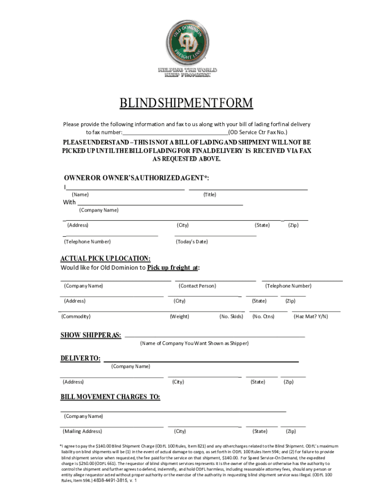 Fillable Online BLIND SHIPMENT FORM Fax Email Print - pdfFiller
