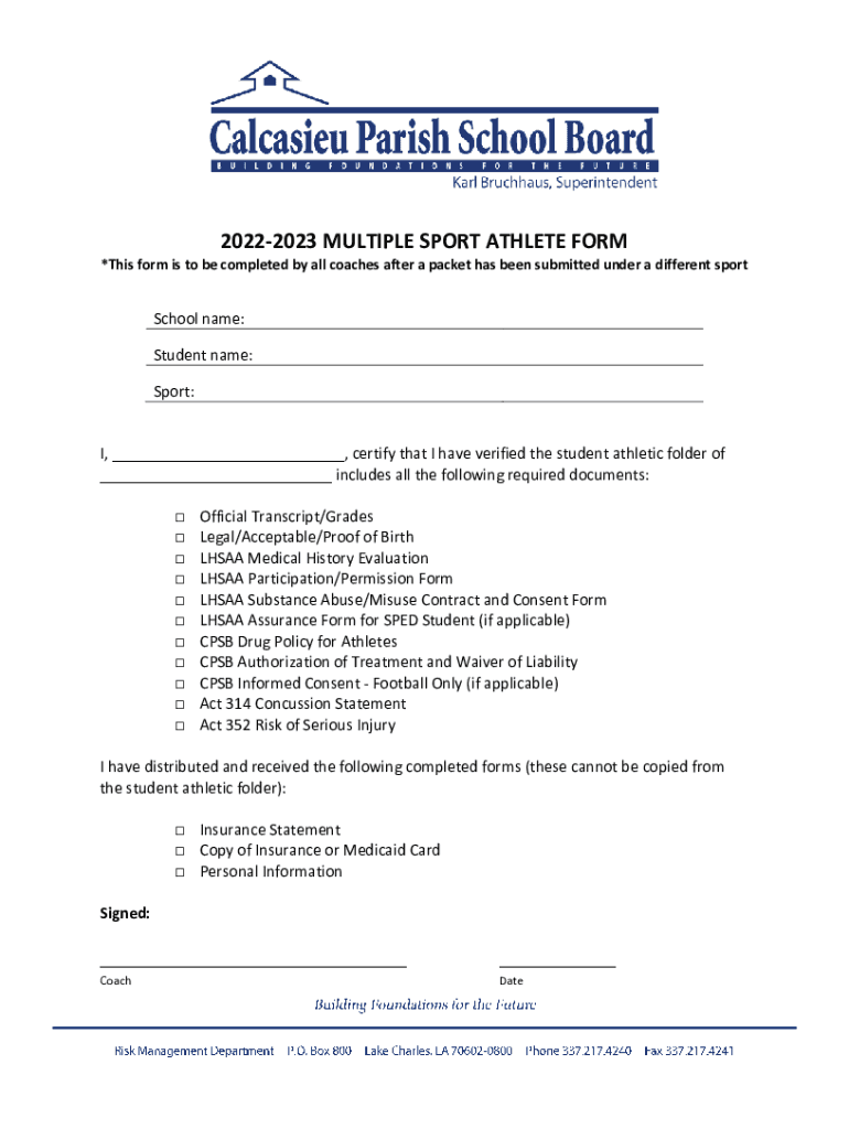 Fillable Online 2022-2023 MULTIPLE SPORT ATHLETE FORM Fax Email Print ...