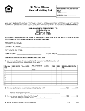 Fillable Online St. Nicks Alliance General Waiting List Fax Email Print ...
