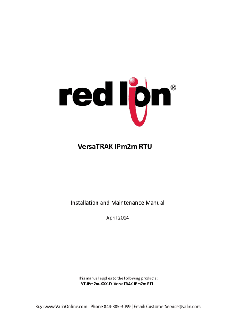 Fillable Online Sixnet VersaTRAK IPm2m RTU Installation & Maintenance Manual. Red Lion VersaTRAK ...