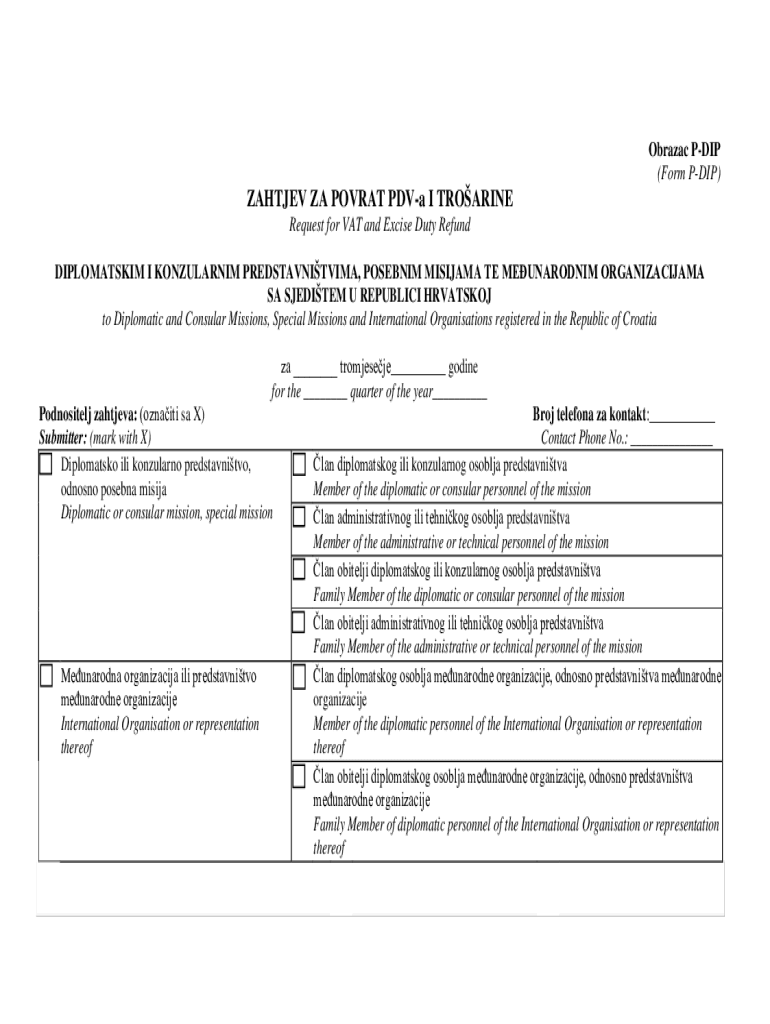 Fillable Online Obrazac P-DIPZahtjev za povrat poreza Fax Email Print ...