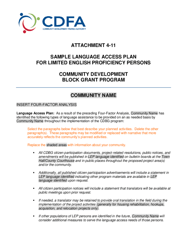 Fillable Online ATTACHMENT 4-11 SAMPLE LANGUAGE ACCESS PLAN ... Fax Email Print - pdfFiller