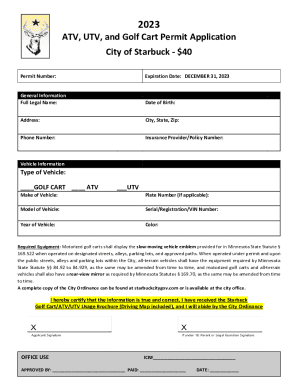 Fillable Online ATV, UTV, and Golf Cart Permit Application City of ...