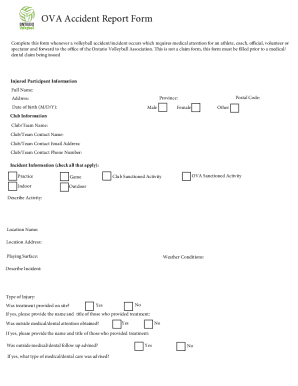Fillable Online Get OVA Accident Report Form - Ontario Volleyball ...